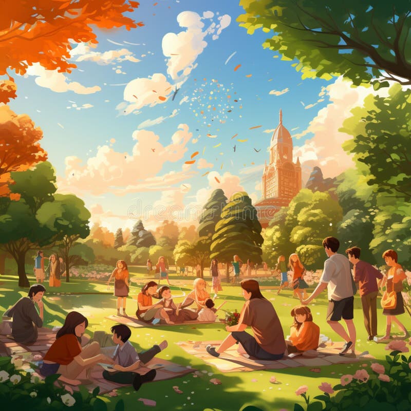 The Park in the Evening. the Weather is Clear. Stock Illustration ...
