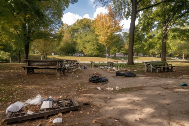Park, Filled with Litter, Trash and Debris Stock Illustration ...