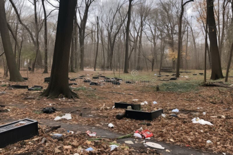 Park, Filled with Litter, Trash and Debris Stock Illustration ...