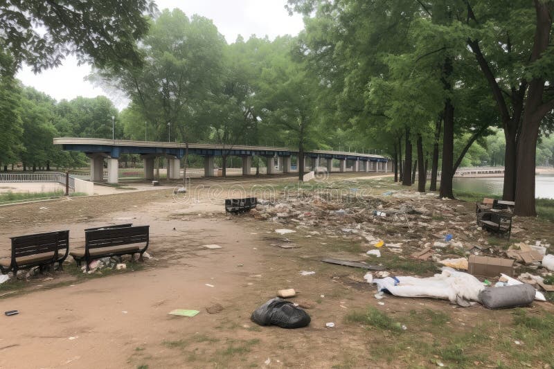 Park, Filled with Litter, Trash and Debris Stock Illustration ...