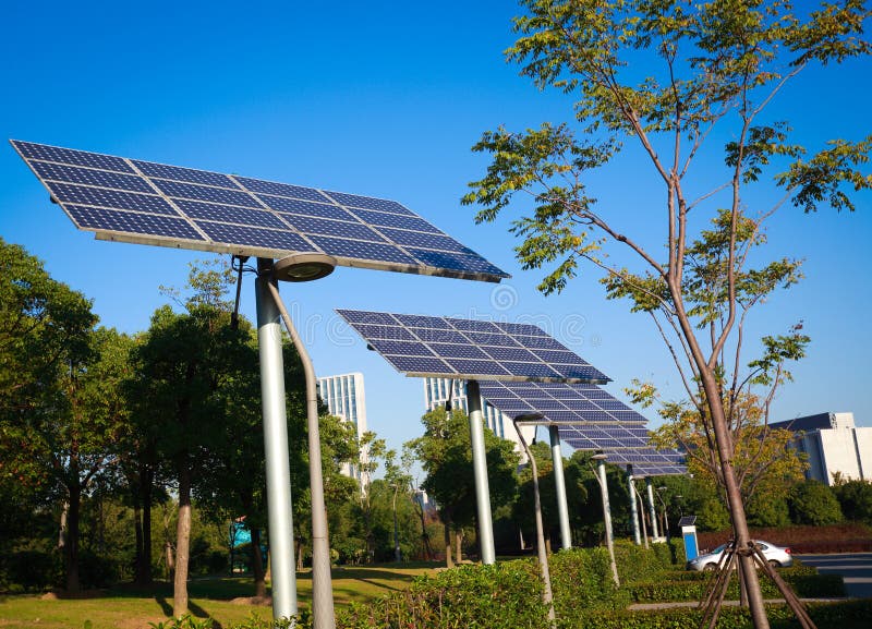 Park Green Energy Solar Power System Stock Image - Image of electricity ...
