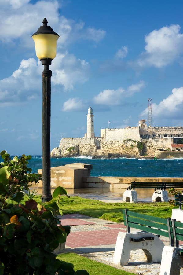 Park in Havana with El Morro in the Background Stock Image - Image of ...