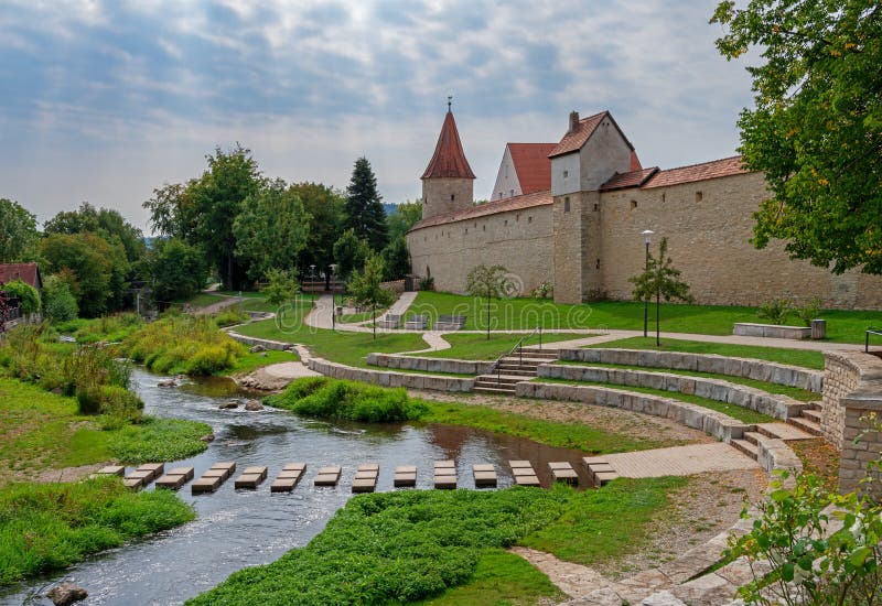 Park at the Historic City Wall of Berching Stock Photo - Image of ...
