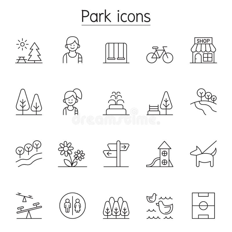 Park Icon Set in Thin Line Style Stock Illustration - Illustration of ...