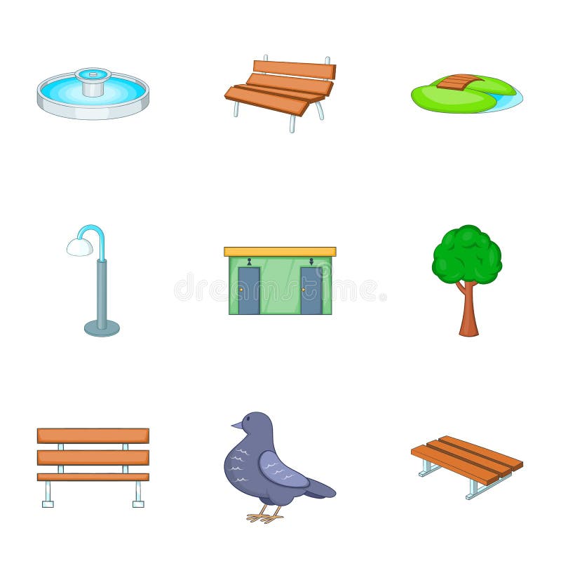 Park Icons Set, Cartoon Style Stock Vector - Illustration of grass ...