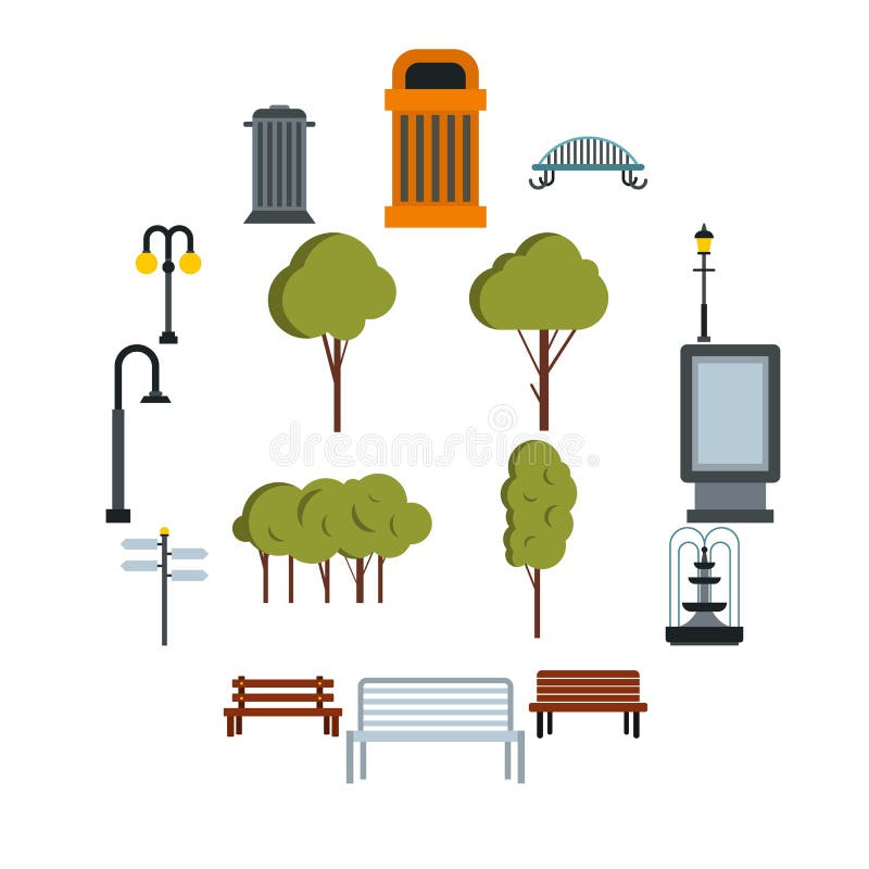 Park icons set, flat style stock illustration. Illustration of ...