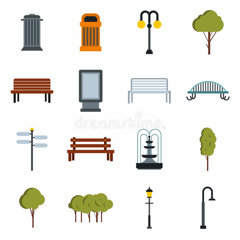 Park icons set, flat style stock vector. Illustration of city - 75563003