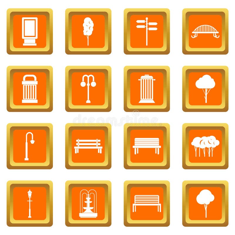 Park icons set orange stock vector. Illustration of city - 98289236