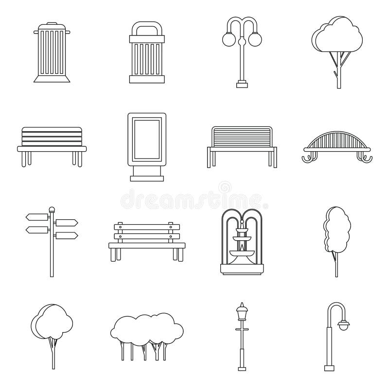 Park Icons Set, Outline Ctyle Stock Vector - Illustration of decoration ...