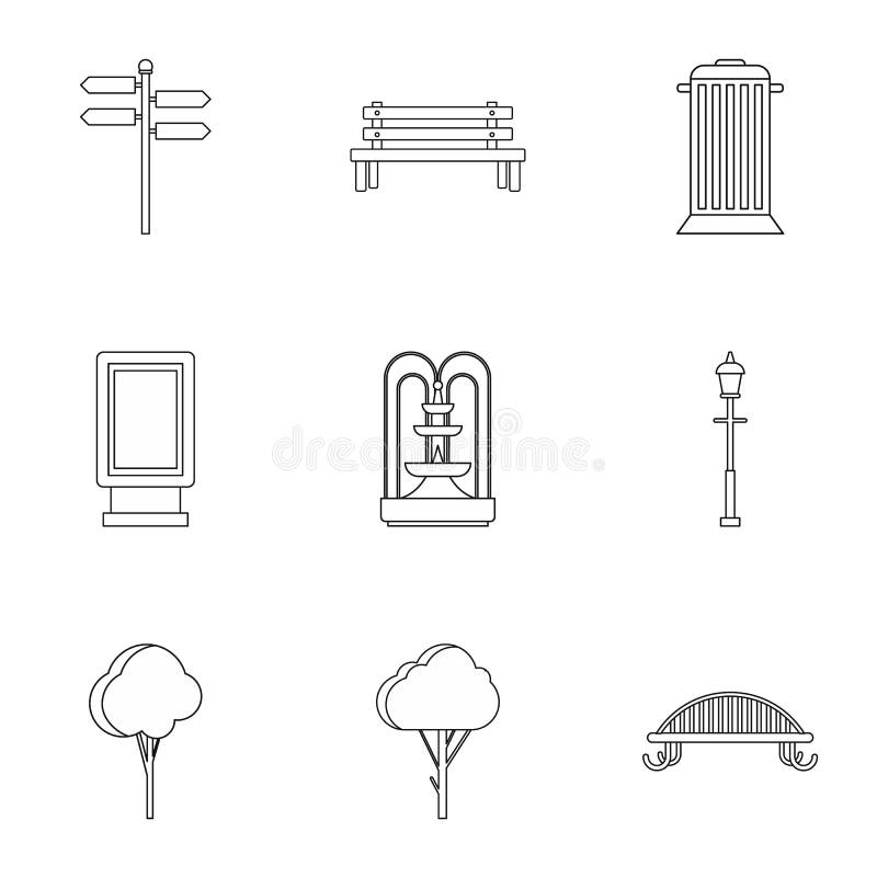 Park Icons Set, Outline Style Stock Illustration - Illustration of ...