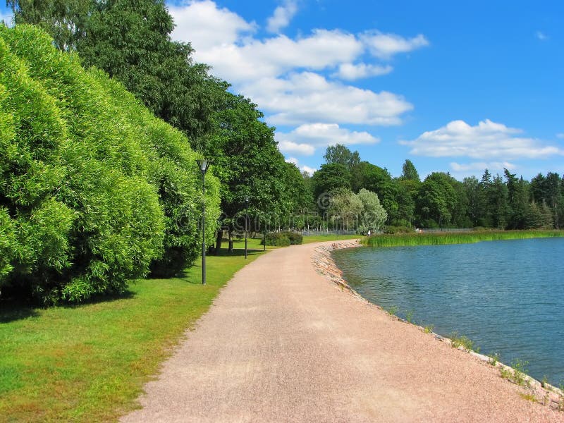 Park with lake, Summer scenic view of the park with