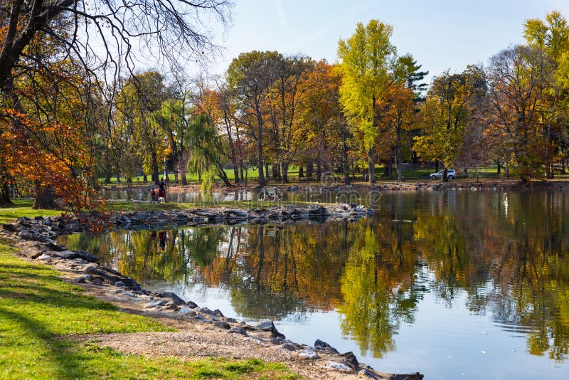Pond and Fall Foliage in Japanese Garden Stock Image - Image of serene ...