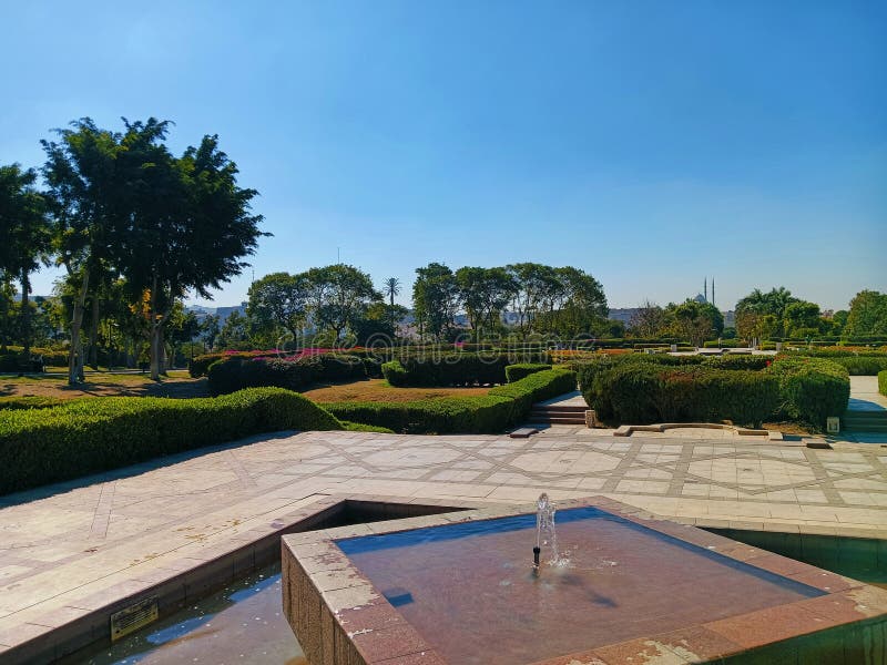 Al Azhar Park in Cairo in Egypt Stock Photo - Image of tree, leisure ...