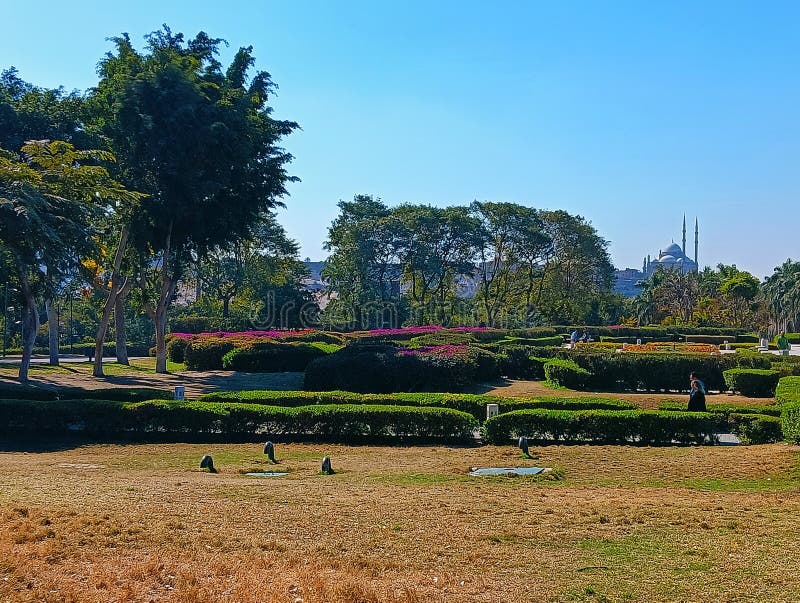 Al Azhar Park in Cairo in Egypt Stock Image - Image of estate, nature ...