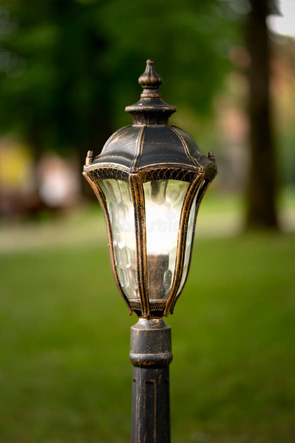 Park Lantern Lights, Lamp Post in Green Public Space Stock Image ...