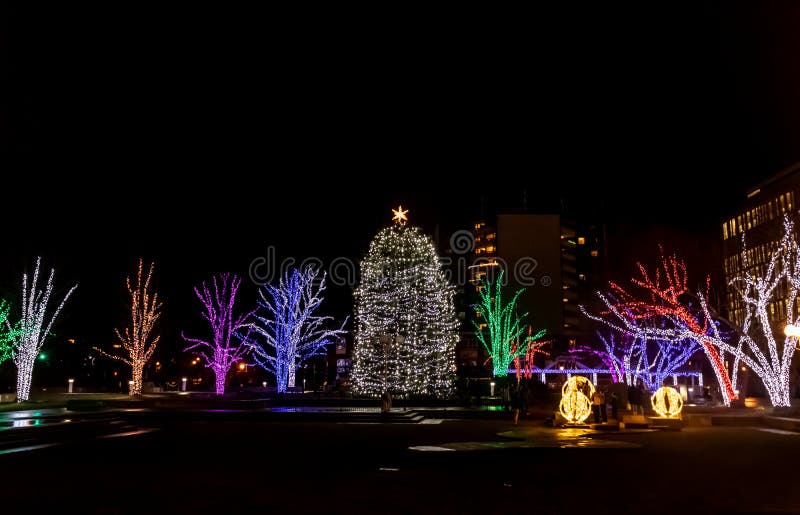 The Park Lit Up in a Rainbow of Colors of Electric Lights Editorial ...