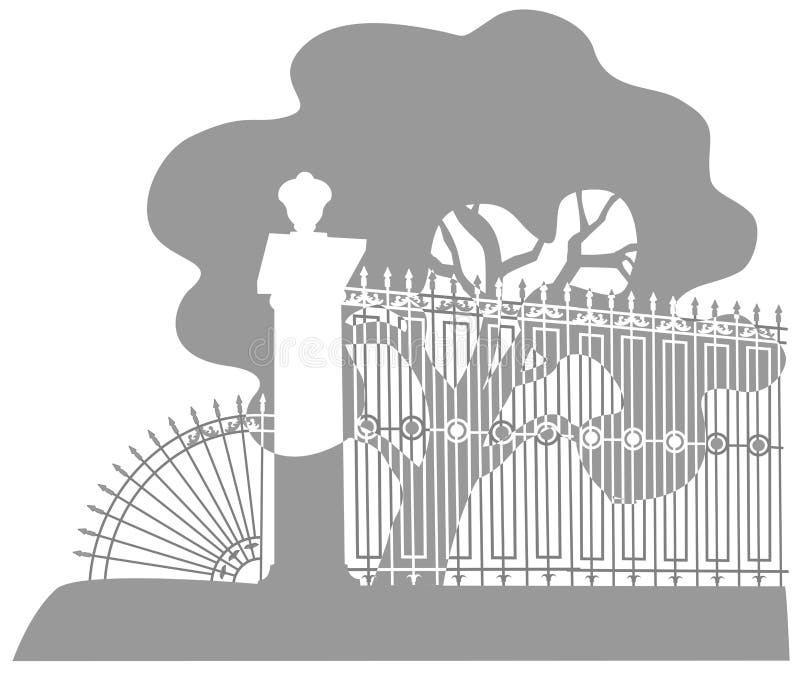 Park Metal Grating Gates with Tree. Vector Stock Vector - Illustration ...