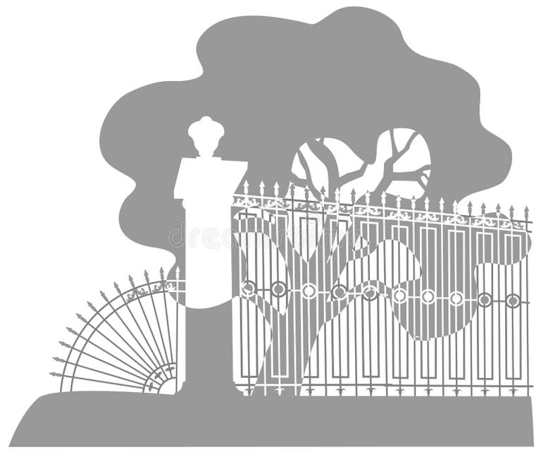 Park Metal Grating Gates with Tree. Vector Stock Vector - Illustration ...