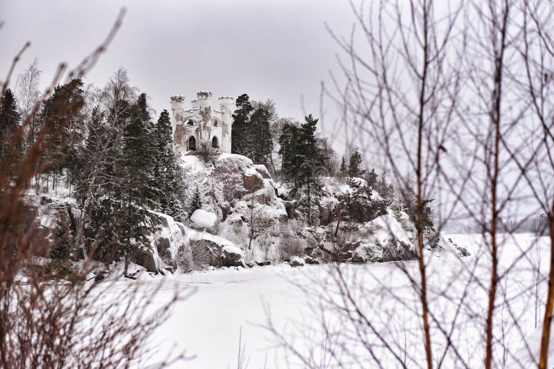 Park Mon Repos in a Snowy Forest in Vyborg in Winter Stock Photo ...