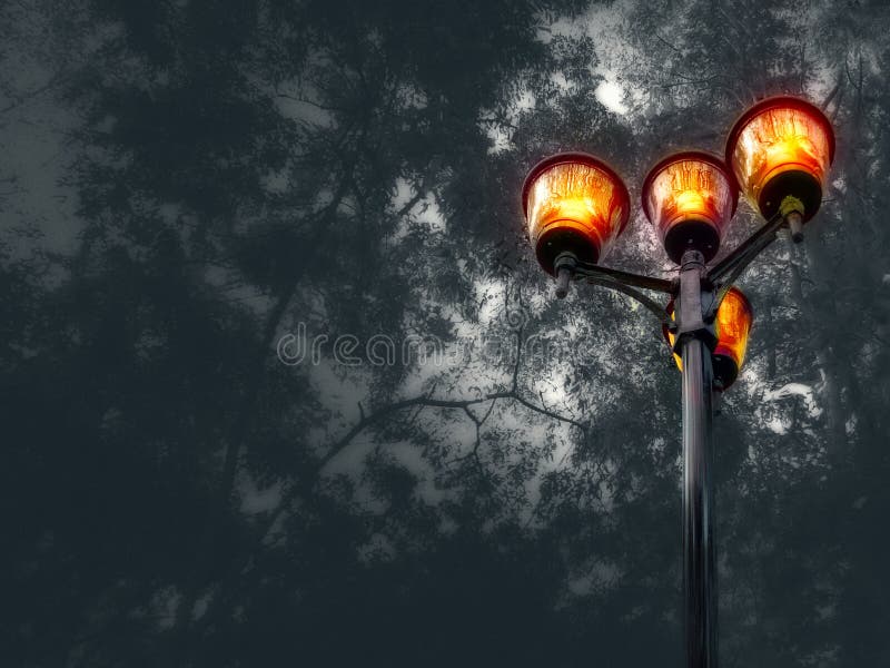 Park at Night with Orange Light Stock Image - Image of glow, design ...