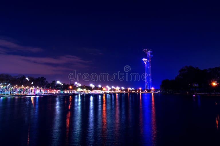 Park night scene stock image. Image of night, blue, lights - 62989543