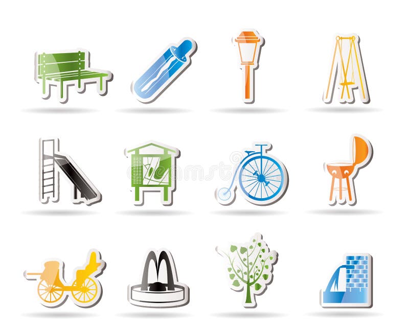 Park Objects and Signs Icons Stock Vector - Illustration of button ...