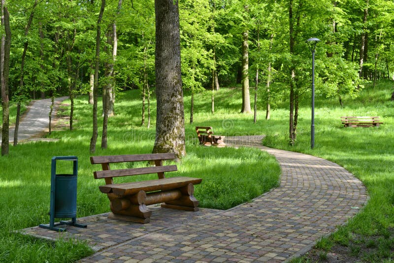Park path and bench stock image. Image of lifestyle, romantic - 48705261