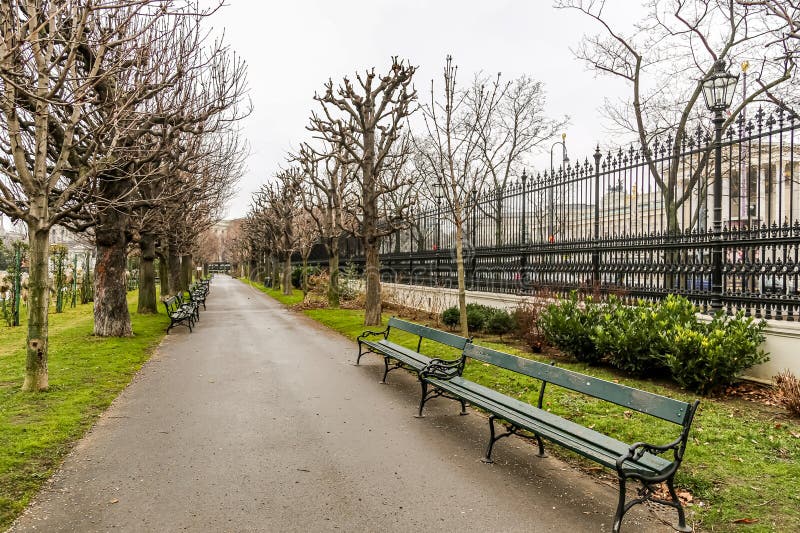 A Park with a Path and Benches in Vienna Austria Stock Image - Image of ...