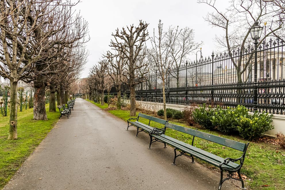A Park with a Path and Benches in Vienna Austria Stock Image - Image of ...
