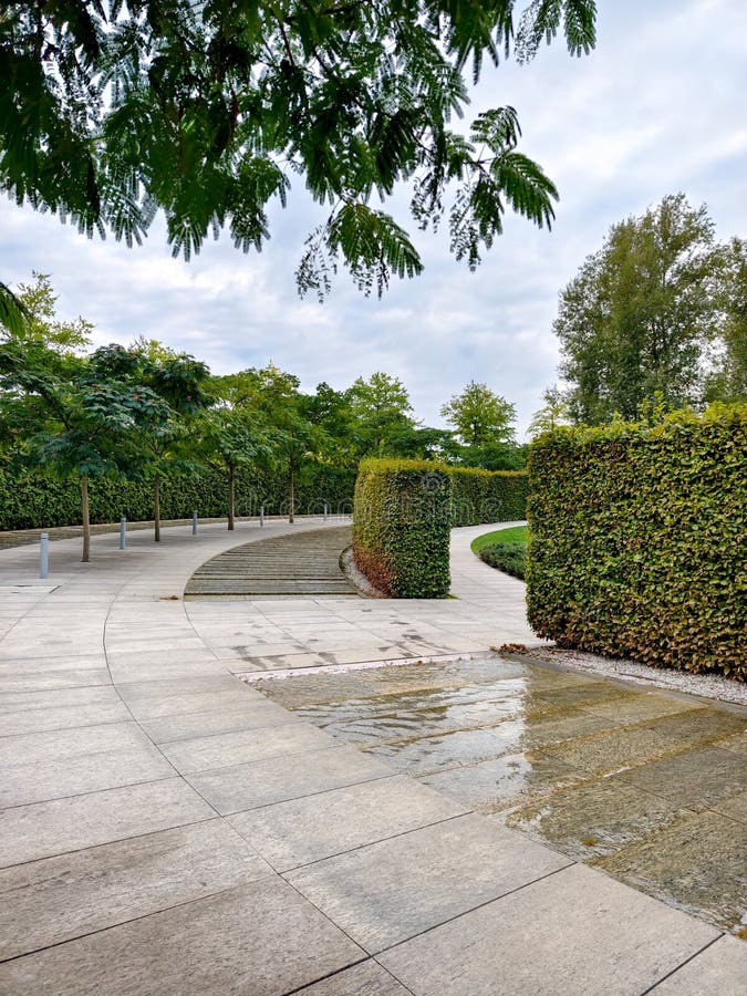 A Park Path in the Form of Steps with Water Running Along Them. Stock ...