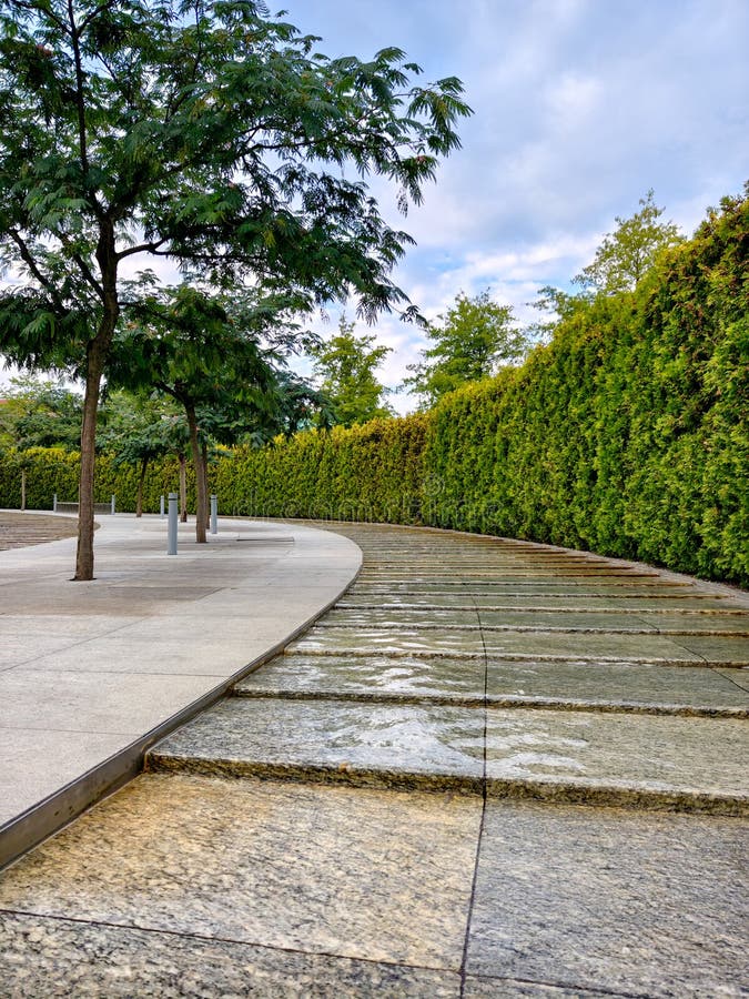 A Park Path in the Form of Steps with Water Running Along Them. Stock ...