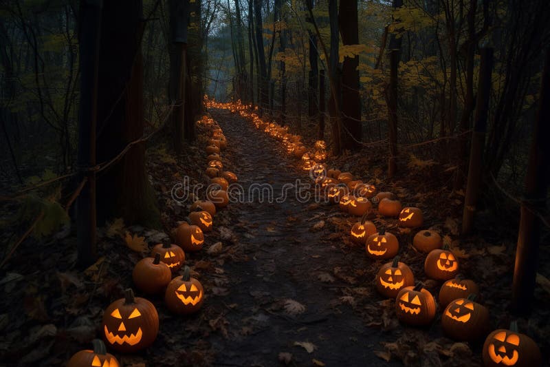 A Park Path Magically Transformed into a Haunted Halloween Trail. Stock ...