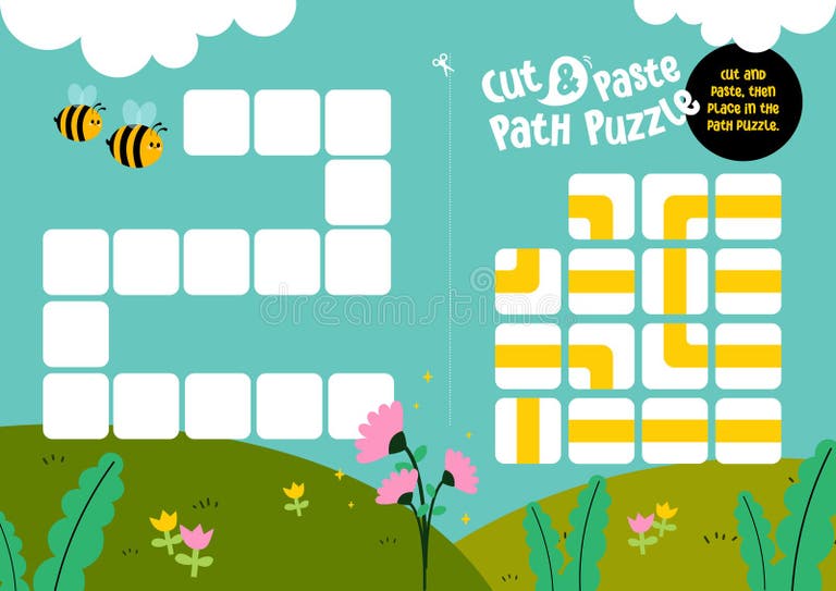 Printable Worksheet Cut and Paste Path Maze Puzzle Board Game for Kids ...