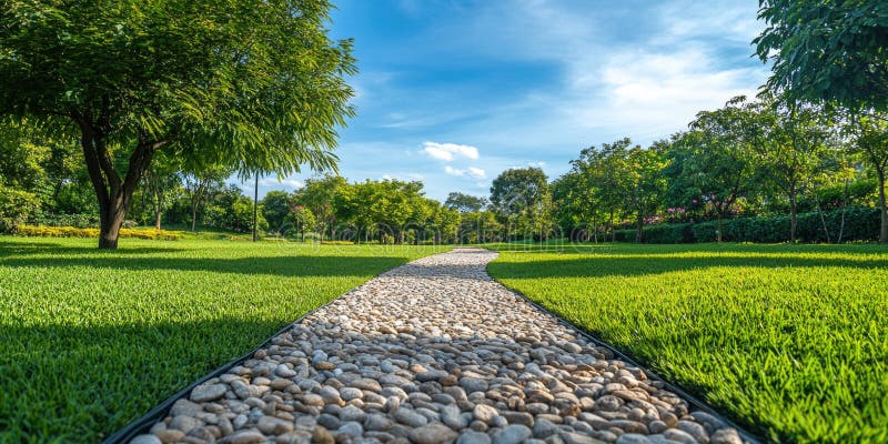 Park pathway with trees stock image. Image of reserve - 373353923