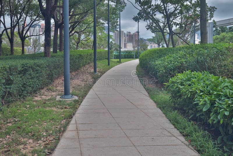 Park Pedestrian Walkway Toward Modern City, Hk 29 May 2021 Stock Photo ...