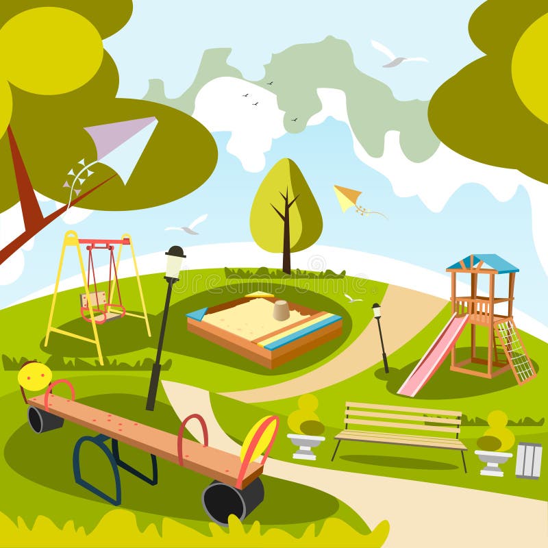 Park and Playground Cartoon Stock Vector - Illustration of game, area ...