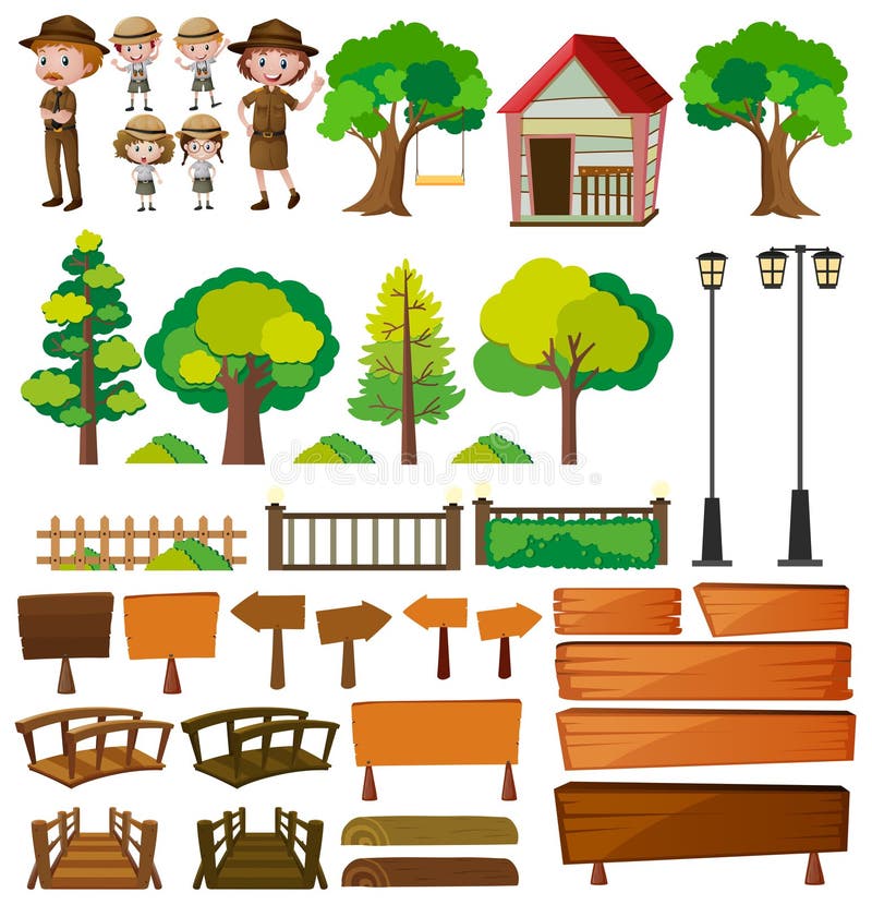 Park Rangers and Protected Forest Animals Set Flat Vector Illustration ...