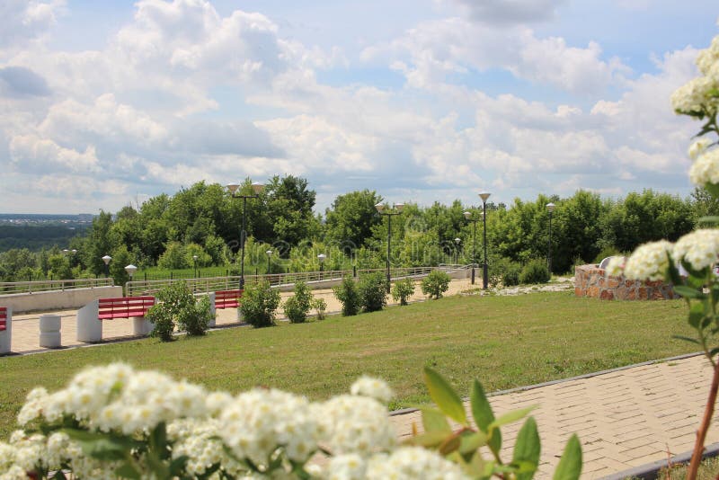 A Park for Recreation and Walking in Summer with Paths and Trees at the ...