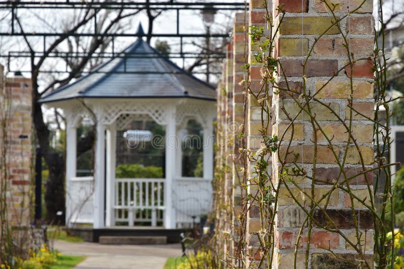 A Park Rest Hut and a Stone Pillar Stock Photo - Image of sight, rest ...