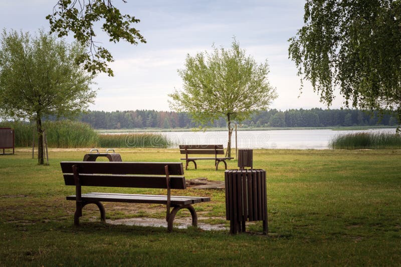 .a Park with a Resting Place with a Bench on the Lake Stock Photo ...