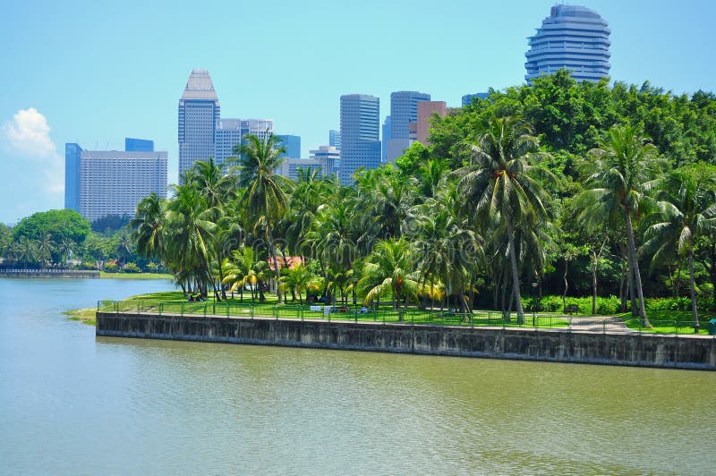 A Park by the River in the City Stock Image - Image of greenery ...