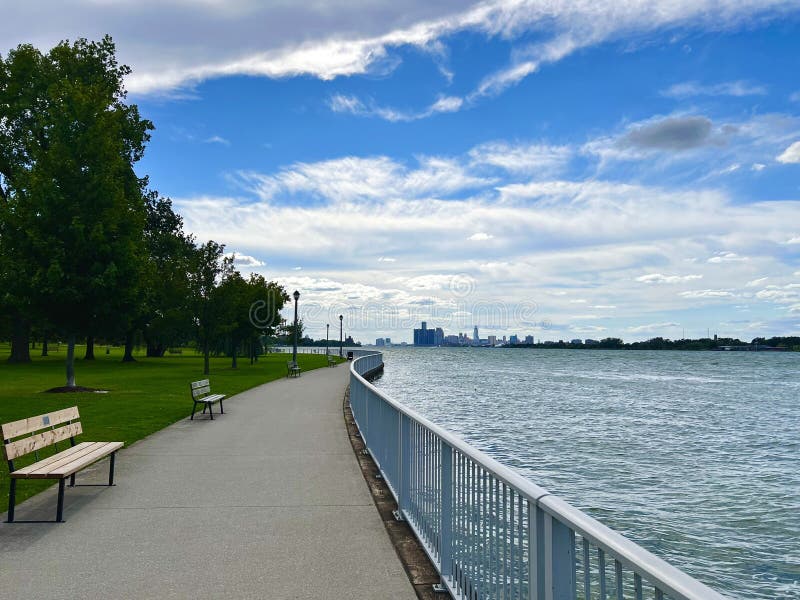 Park Riverfront Lakefront River Lake Landscaping Flowers Bushes Blue ...