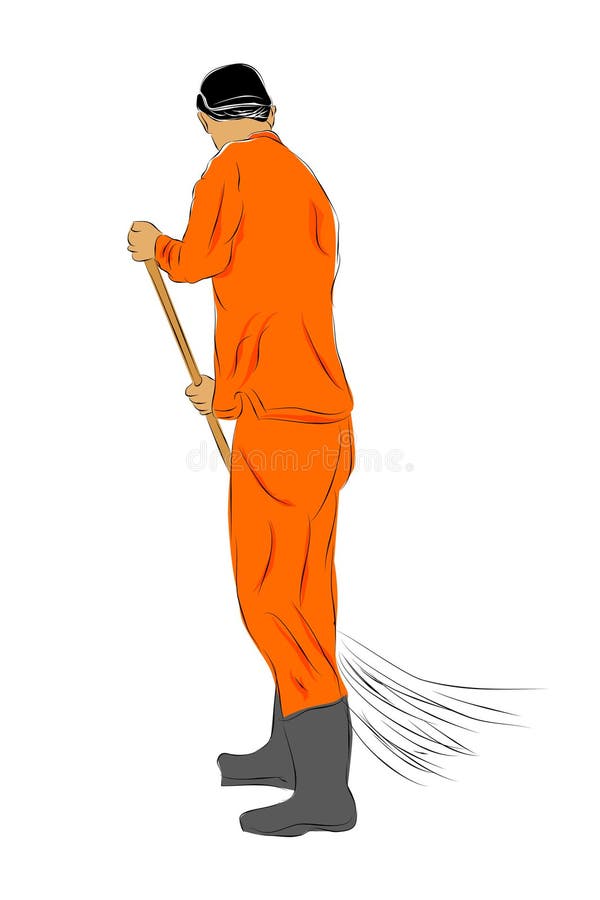 Park or Road No Face Sweeper Man, Simple Hand Draw Sketch, Isolated on ...