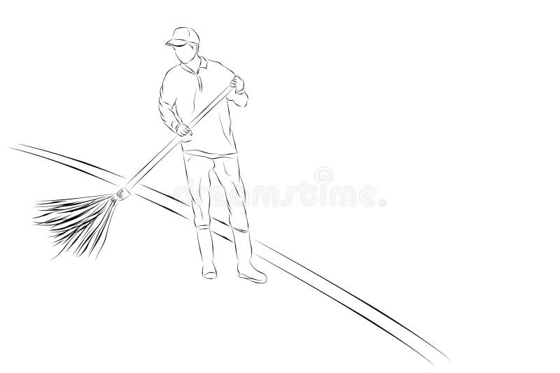 Park or Road No Face Sweeper Man, Simple Hand Draw Sketch, Isolated on ...