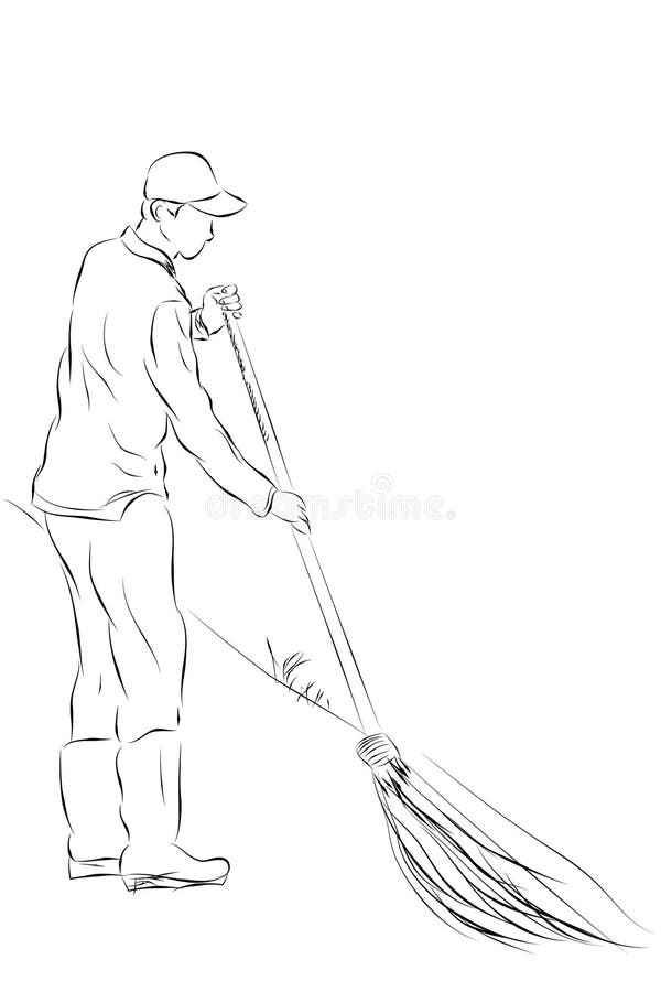Park or Road No Face Sweeper Man, Simple Hand Draw Sketch, Isolated on ...
