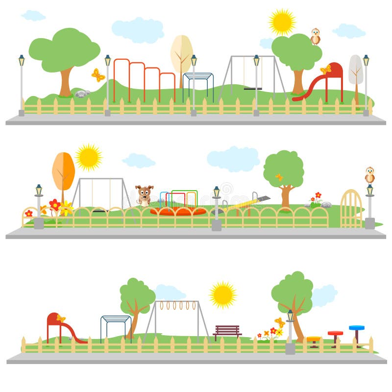 Cartoon Urban Park Kids Playground. Vector Stock Vector - Illustration ...