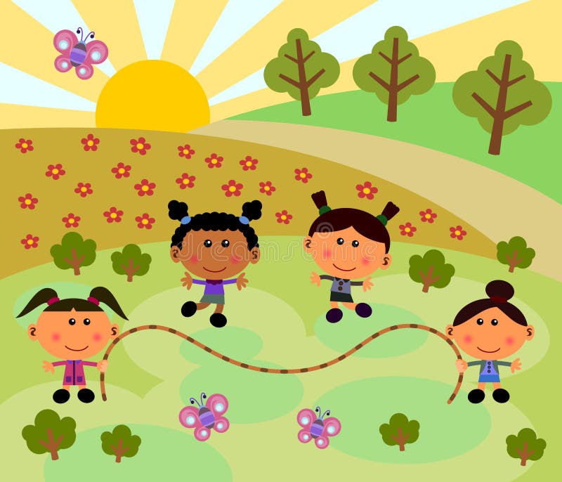 Park scene with jump rope stock illustration. Illustration of rope ...