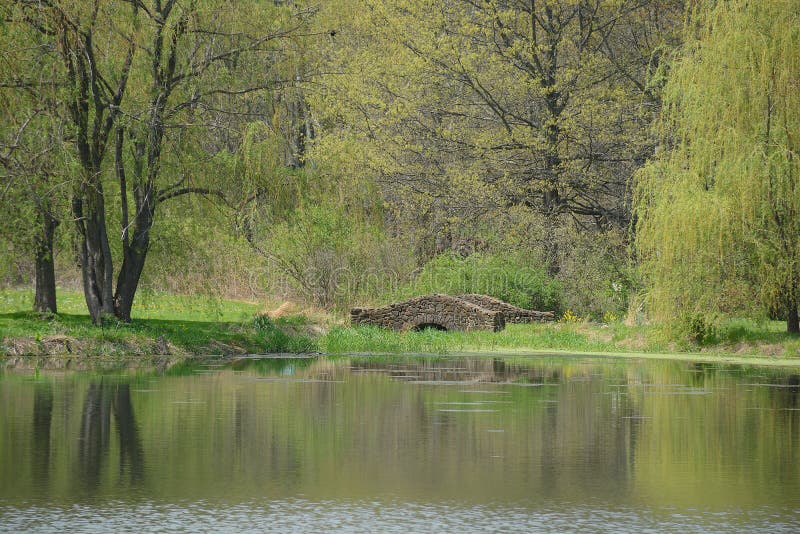 Park Scene stock photo. Image of lake, park, real, bridge - 71326108