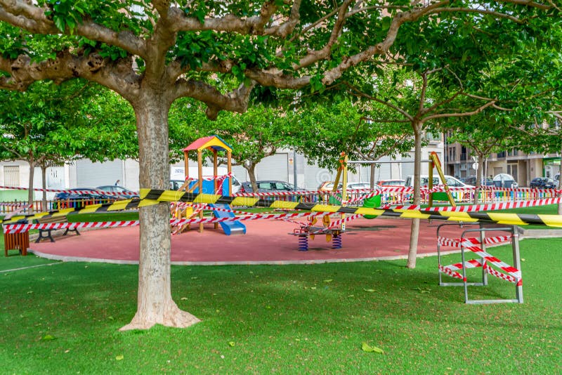 Park Sealed with Plastic Tape so that Children Cannot Play To Avoid the ...