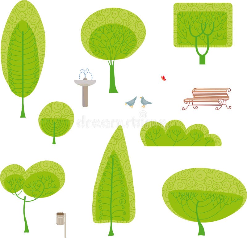 Park set stock vector. Illustration of vegetation, outdoor - 6026074